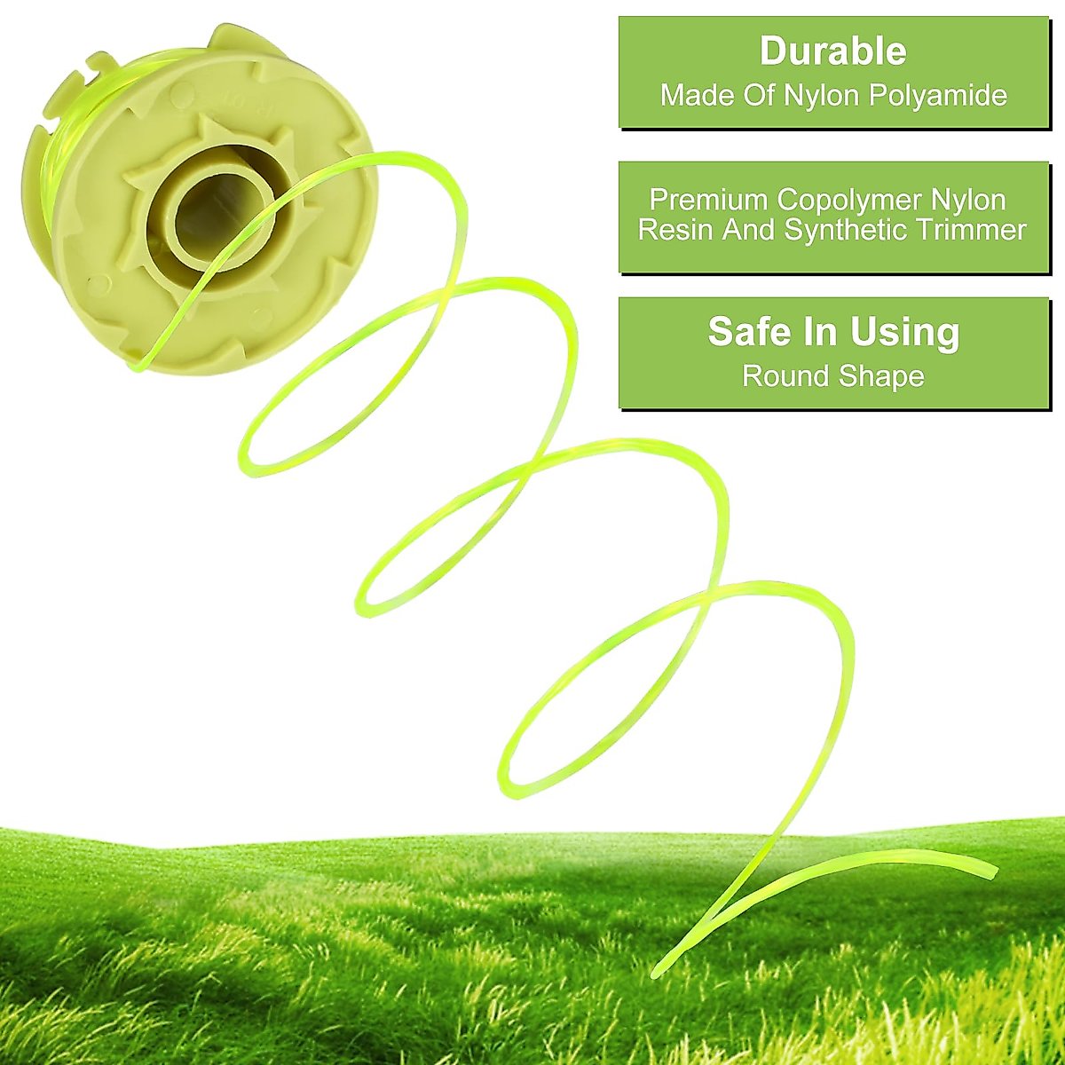 Hiboom 30 Pcs String Trimmer Line Weed Wacker String AC80RL3 Weed Rope String Twisted Weed Whip String and 6 Pcs Trimmer Cap Cover Compatible with Ryobi 18V 24V 40V Cordless Trimmers, 11 ft