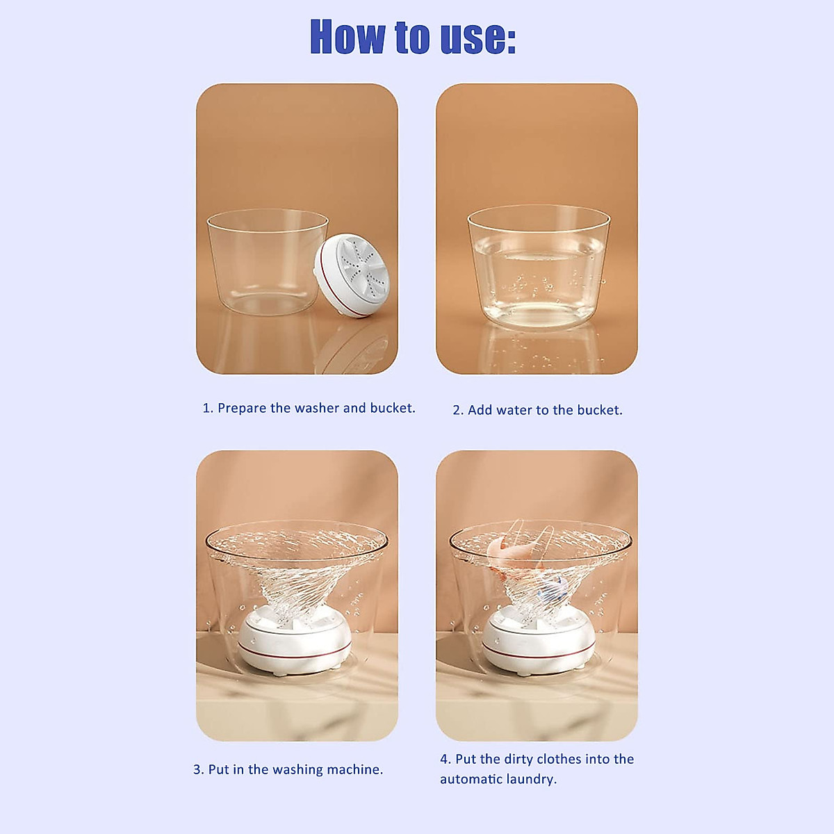 Ultrasonic Turbine Washing Machine, 50 Seconds Reverse Clean Circle High Strength Torque Pulsator Mini Ultrasonic Washer for Home, Business, Travel, College Room, RV, Apartment