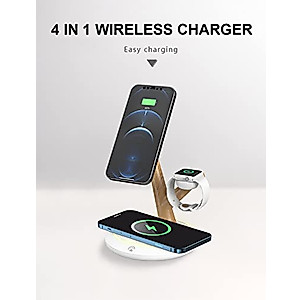 iMacaan 4-in-1 Wireless Charging Station | Compatible with iPhone 14, 13, 12, Pro, Pro Max, Mini, AppleWatch & AirPods | Lightening Fast Charging Dock w/Integrated LED Light (White)