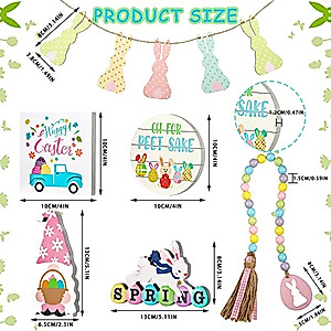 10 Pieces Easter Tiered Tray Decoration Hello Spring Tiered Tray Decor Farmhouse Wood Decor Fresh Flower Market Home Gnome 3D Sign Seasonal Bloom Butterfly Kitchen Wooden Ornament (Rabbit Style)