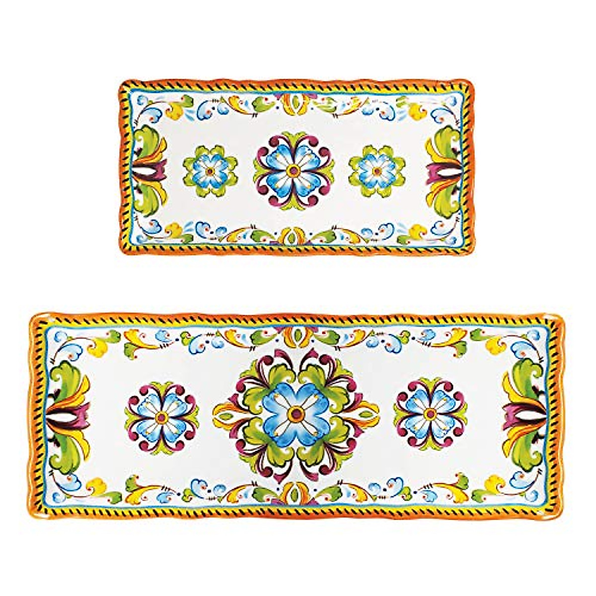 Le Cadeaux Melamine 10 x 5 inch Biscuit Tray and 15 x 6 inch Baguette Tray Serving Set, Toscana