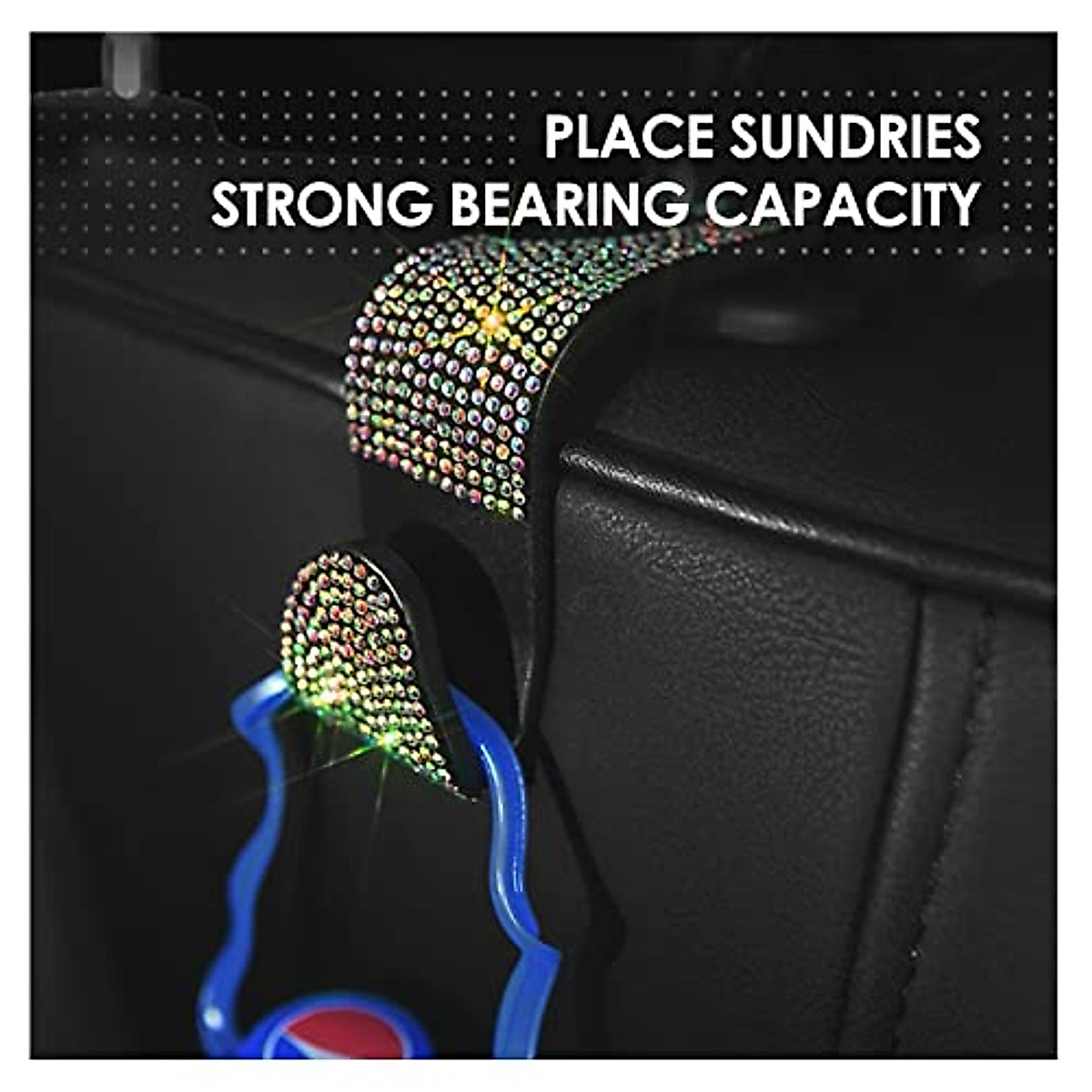 cueclue 2 PCS Car Seat Headrest Hook, Bling Rhinestone Car Storage Headrest Hanger Holder Hooks Organizer, Auto Back Seat Hangers Rear, Headrest Hooks for Purse Groceries Bag Handbag (Multicolour)