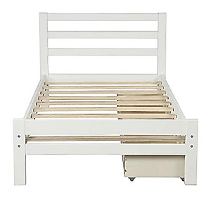 CNANXU Twin Bed Frame with Headboard and Storage Drawers, Wood Platform Bed Frames with Wooden Slat Support, No Box Sping Needed, Mattress Foundation, Easy Assemble - Twin Bed Frames (White)