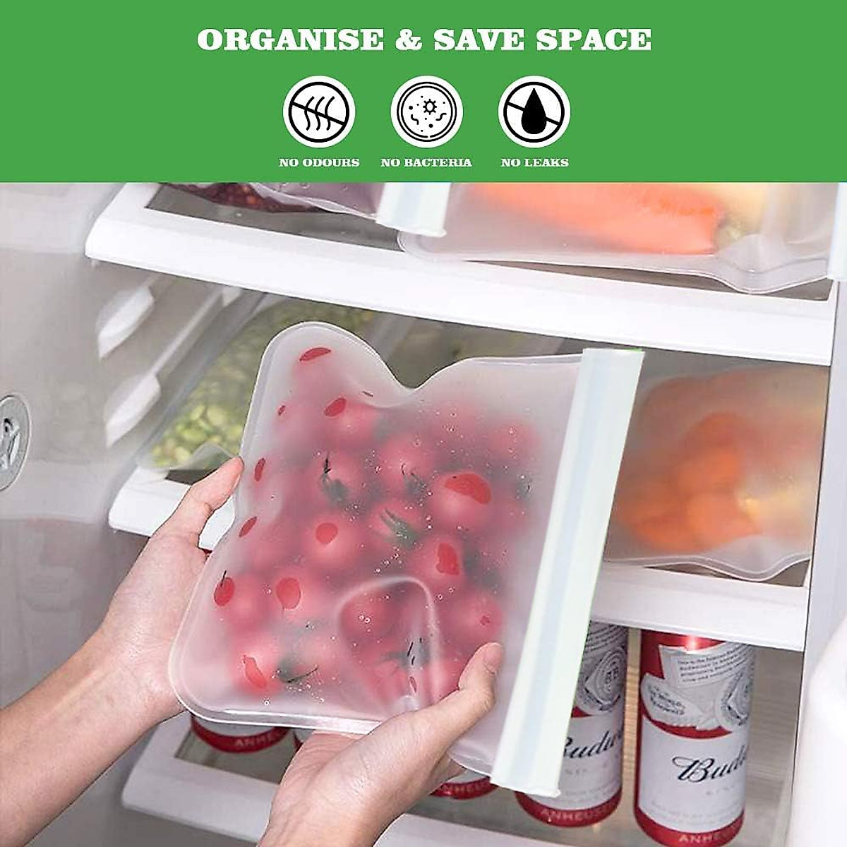 Coupount 10 Pack Reusable Ziplock Bags Silicone,Reusable Food Storage Bags,Leakproof Reusable Freezer Bags, BPA Free Reusable Food Storage Bags