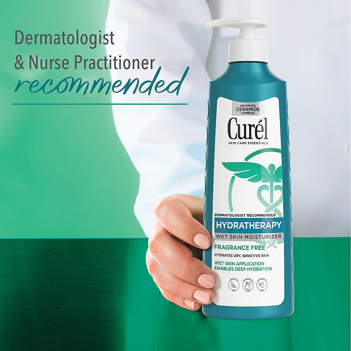 Curel Hydra Therapy In Shower Lotion, Wet Skin Moisturizer for Dry or Extra-dry Skin, with Advanced Ceramide Complex, for Optimal Moisture Retention, 12 Ounce