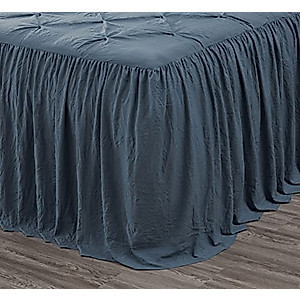 Chezmoi Collection Aria 3-Piece Pinch Pleat Pintuck Ruffle Skirt Bedspread Set - French Country Chic Farmhouse - California King, Dusty Blue