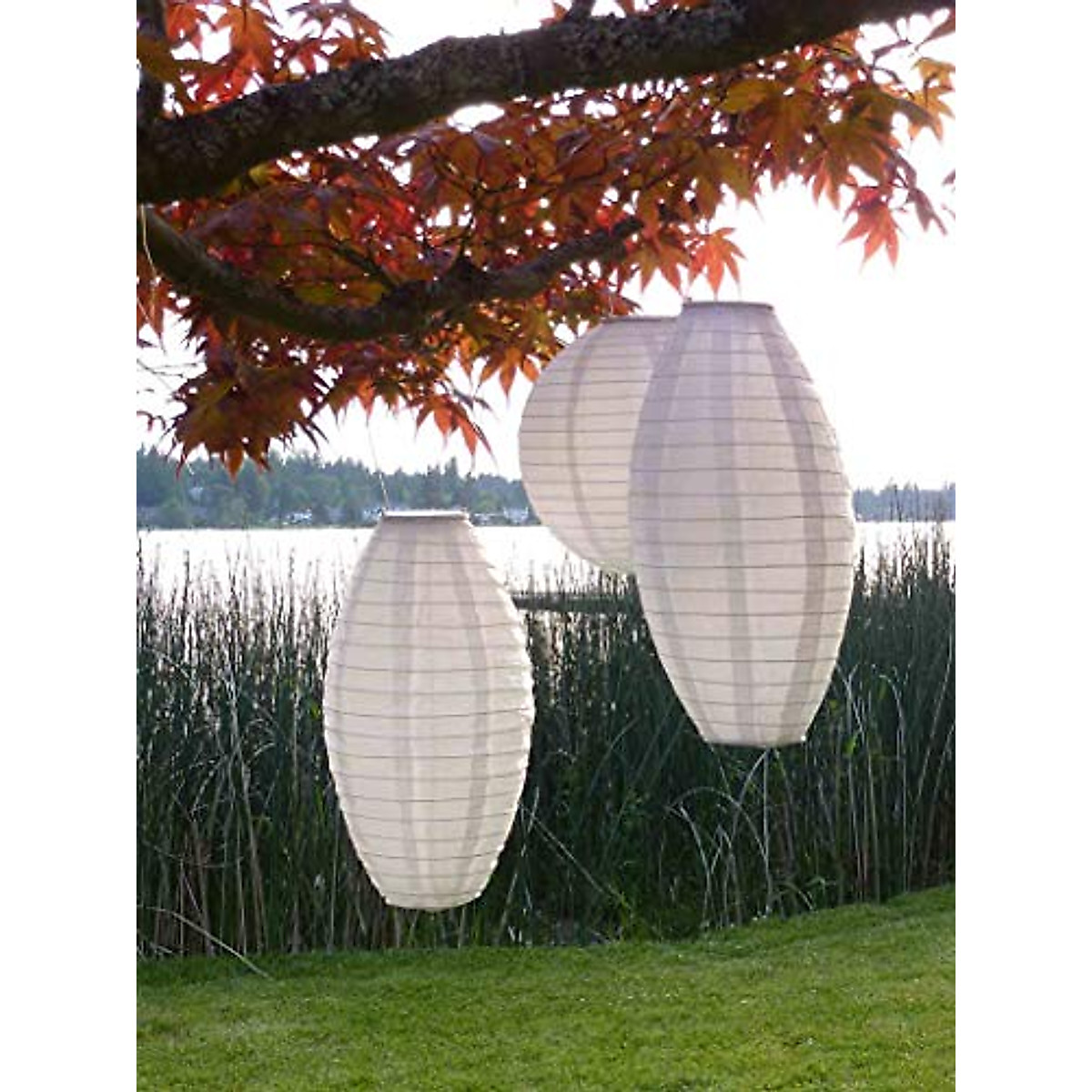 Allsop Home and Garden Soji Pod White, LED Outdoor Solar Lantern, Handmade with Weather-Resistant UV Rated Fabric, Stainless Steel Hardware, Chinese Style Light, 1-Count