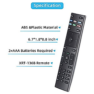 UNOCAR Remote for Vizio Smart TV Remote XRT-136 and Vizio Smart TV Quantum 4K UHD HDTV SmartCast Watchfree Vizio D E M P V Series LED LCD 24 32 40 43 48 50 55 60 65 70 75 inch TV Netflix Hulu Prime