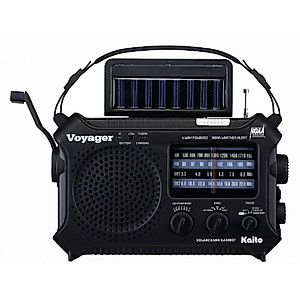 Kaito KA500IP-BLK Voyager Solar/Dynamo AM/FM/SW NOAA Weather Radio with Alert and Cell Phone Charger, Black