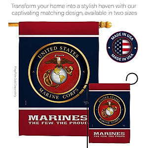 Breeze Decor Proud Marine Corps Garden Flag Set Mailbox Hanger Armed Forces USMC Semper Fi United State American Military Veteran Retire Official House Banner Small Yard Gift Double-Sided, Made In USA