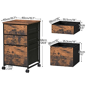 HOOBRO 3-Drawer Mobile File Cabinet, Vertical Filing Cabinet, Under Desk Cart with Drawers for Home Office, Rolling Printer Stand, A4/Letter-Sized, Fabric Drawer, Rustic Brown BF30WJ01