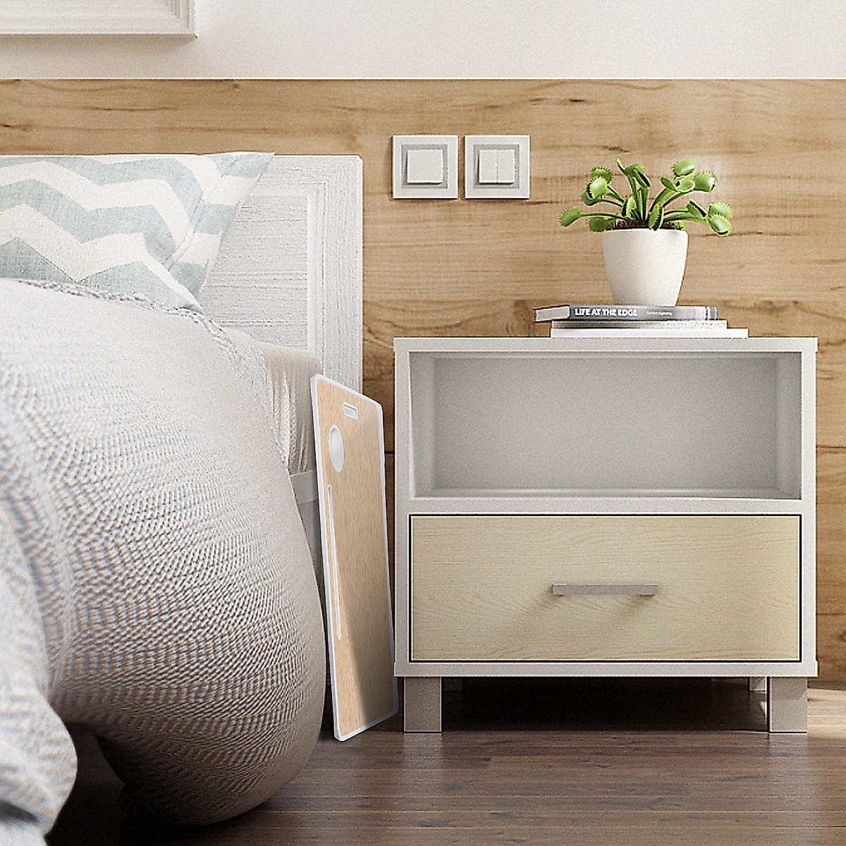 Amaredom Laptop Bed Desk Tray Bed Table, Foldable Portable Lap Desk with Storage Drawer and Cup Holder for Eating Breakfast on Bed/Couch/Sofa-White Oak