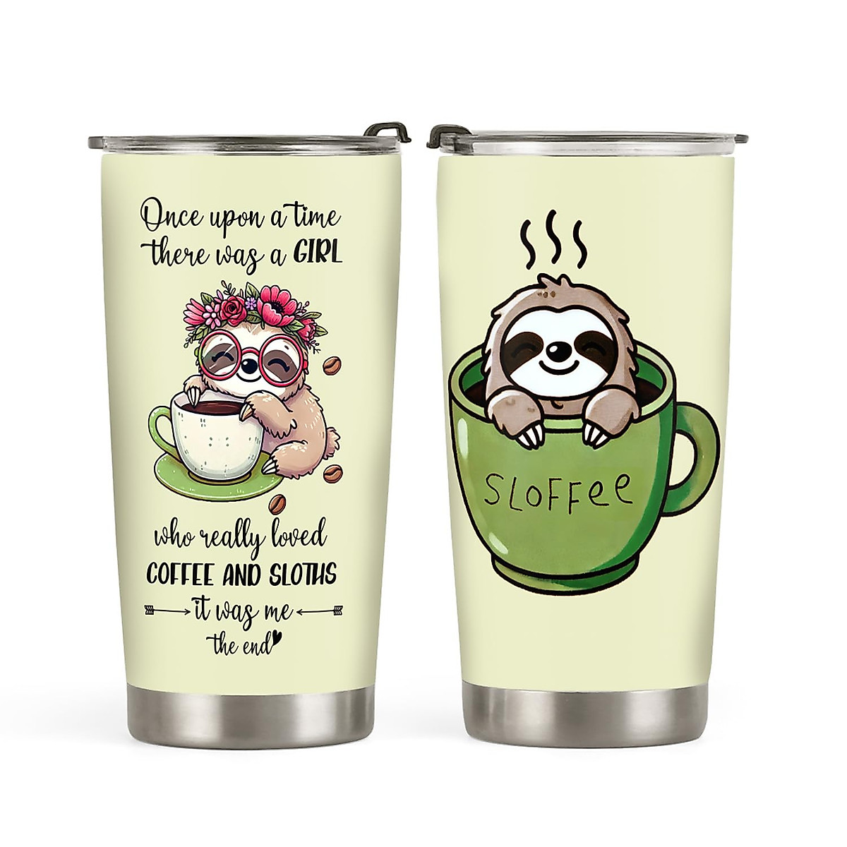 20oz Sloffee Sloth Tumbler, Gifts for Sloth Lovers, Coffee Thermos for Women, Stainless Steel Double Wall Vacuum Insulated Coffee Mug, Travel Cup with Lid
