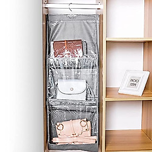 FOTTEPP Double-Sided Six-Layer Hanging Storage Bag, 6 Pocket Hanging Handbag Storage Bag, Double Sided Hanging Storage Bag, Non-Woven Hanging Bag Holding Bag (Black)