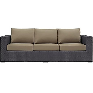 Modway Convene Wicker Rattan Outdoor Patio Sofa with Cushions in Espresso Mocha