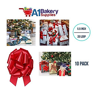 Red Flora Satin 5.5" Pull Bows 20 Loops Set of 10 Gift wrap Christmas Wedding Gift wrap Pill String Bows by A1 bakery supplies