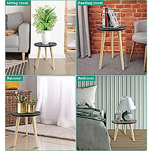 Tuohours 14IN Tall Plant Stand Holder for Indoor Planters, Mid Century Small Round Wood Table for Living Room Corner Floor