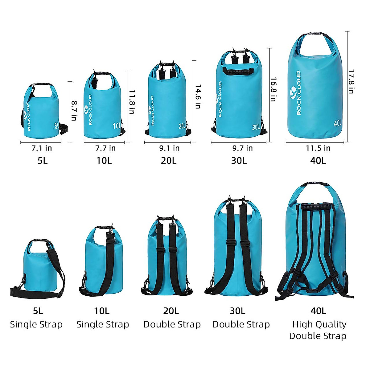 ROCK CLOUD Dry Bag Waterproof 20L Dry Sack for Kayaking Rafting Boating Beach Surfing Swimming Canoe Camping Hiking Fishing Ski, Lake Blue