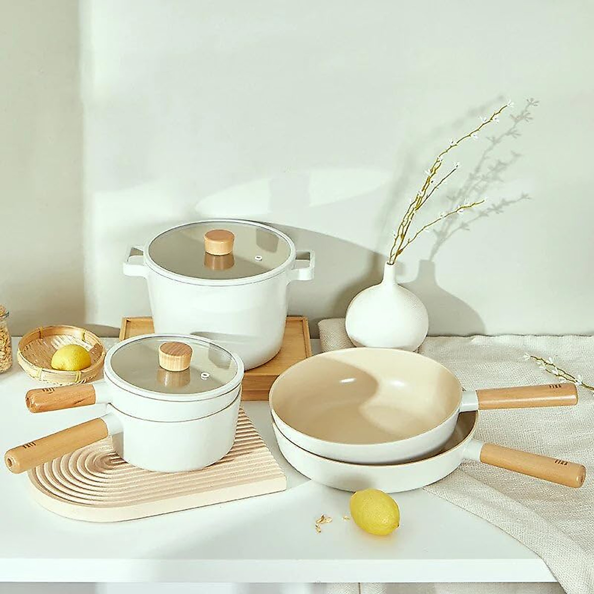 NEOFLAM FIKA 1.5QT Milk Pan with 2 Pour Spouts, Butter Warmer, Milk Boiling, Melting Pot, Induction, Wood Handle, Made in Korea (6" / 16cm)