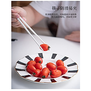 5 Pair Chinese Style Porcelain Chopsticks, 24cm /9.5inch Reusable Modern Hepburn Ceramic Chopsticks with Delicate Box, Ringer / Dot/ Stripe/ Wave/ Mark Chop Stick (Chopstick)