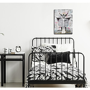 GUGIKA Highland Cow Canvas Wall Art for Bathroom, Funny Graffiti Bedroom Wall Decor, Black and White Painting for Living Room, Restroom Picture, 12x16 Inch