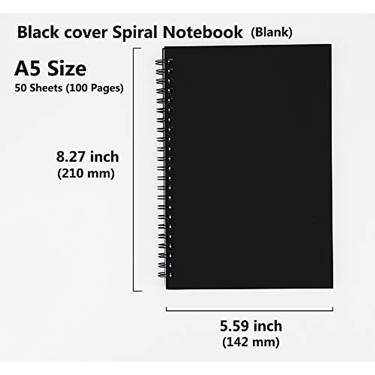 Wotion A5 Black Spiral Notebook Blank Sketchbook Unruled Journal Pack,Thick Blank Paper 50 Sheet 100 Unlined Pages 5.59“ x 8.27” 5 Pack…