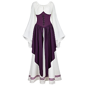 Arplvf Renaissance Dress Women Medieval Dresses For Women Ren Faire Costume Irish Over Dress Purple M