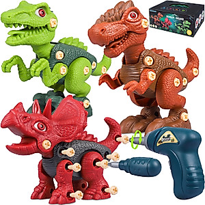 Bottleboom Dinosaur Toys, Take Apart Toys with Electric Drill,STEM Building Learning Set Toy for Kids 3 4 5 6 7 Years Old Boys Girls Easter Christmas Birthday Gifts