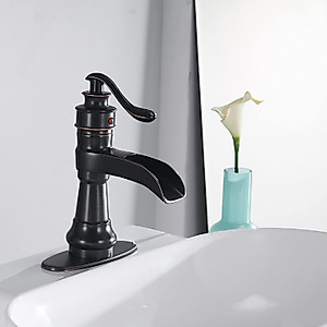 BATHFINESSE Oil Rubbed Bronze Deck Mounted Single-Handle Lavatory Faucet with Pop Up Drain Stopper and Overflow, Ideal for Sink and Bathroom
