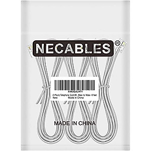 NECABLES 3Pack Phone Cord 6ft Telephone Cord Phone Line Cord RJ11 6P4C Male to Male for Landline Phone and Fax - 6 Feet