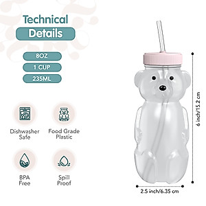 The 730 Project Honey Bear Straw Cup for Babies, 8-oz Honey Bear Cup with Lid, 3-Pack Therapy Learning Honeybear Straw Cup, Baby Honey Bear Bottle Set, Cherry Blossom PINK