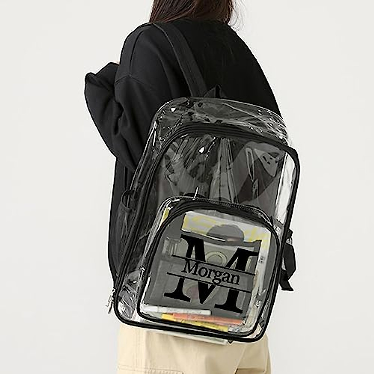 Personalized Clear Backpack with Name Custom Clear Bookbag Customized Any Text PVC Heavy Duty Transparent Backpack, Gifts