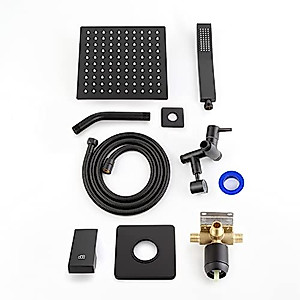 POP SANITARYWARE All Metal Matte Black Shower Faucet Set, Bathroom Rainfall 8 Inch Shower Head System with Handheld Wand, Single Handle Shower Trim Kit with Valve