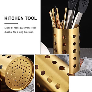 NERDOH Stainless Steel Kitchen Utensil Holder Chopstick Cutlery Holder Stand Spoon Fork Organizer Drying Rack Caddy Basket for Tableware Cooking Utensils Gold