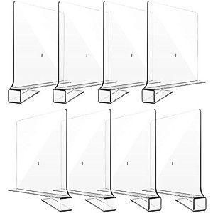 Boao Acrylic Shelf Dividers for Closet Wood Shelf Organizer Multi-Functional Wood Closet Separator for Storage and Organization in Bedroom No Installation Tools Required (Clear)
