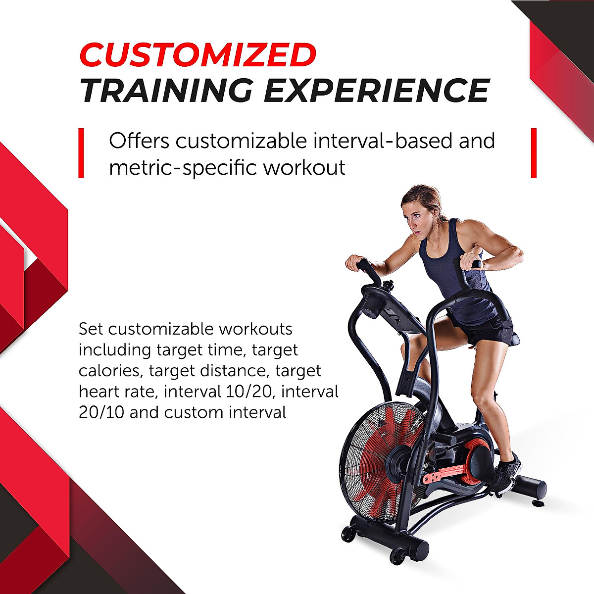 Stamina X Air Bike - Exercise Bike with Smart Workout App - Air Exercise Bike for Home Workout - Up to 350 lbs Weight Capacity Black/Red