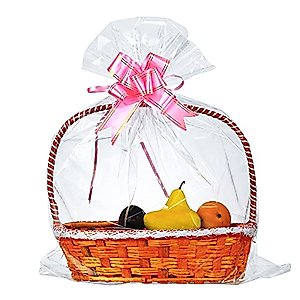 100 Packs Large Cellophane Bags 24" x 30" Clear Cellophane Gift Basket Wraps Extra-large 2.3 Mil Thick Plastic Wrap Bags for Fruit Basket, Gift Wrap, Treats, Arts and Crafts, 100ct Ribbon Bows