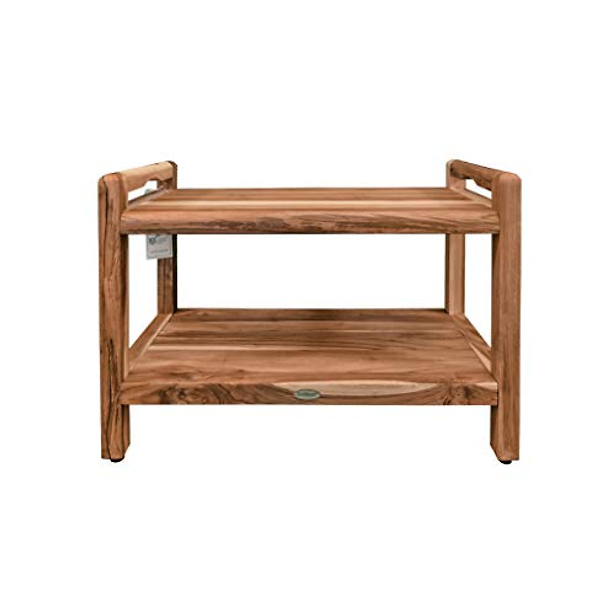 EcoDecors Teak Shower Bench 29" Wood Shower Seat Stool with Storage Shelf and LiftAide Arms, Eleganto Shower Bench for Indoors and Outdoors