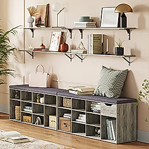 DINZI LVJ Long Wall Shelves, 47.3Inch Wall Mounted Shelves Set of 2, Extra Large Wall Storage Ledges with Sturdy Metal Brackets for Living Room, Bathroom, Bedroom, Kitchen, Grey Wash