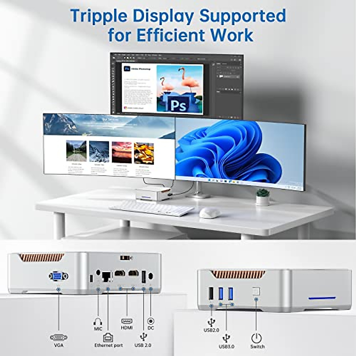 KAMRUI Mini Computers,12GB RAM 256GB SSD Intel 11th Mini Desktop Computers, N5105 Mini PC Windows 11 Pro(Up to 2.9GHz), Micro PC Support 4K HDMI, VESA, 2.4G/5G WiFi BT Home Office