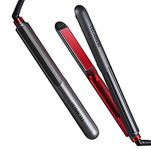 TECHMERI Hair Straightener and Curler 2 in 1, Flat Iron Hair Straightener with 5 Temp, Titanium Flat Iron with Dual Voltage, Temperature Memory