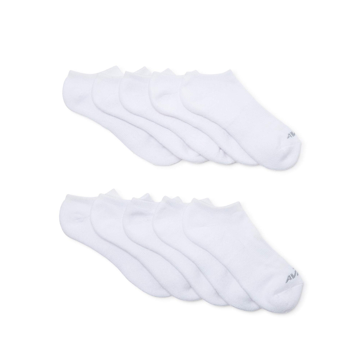 Avia Performance Womens’ No Show Cushion Socks (10-Pair Packs, Sock size 9-11; fits shoe size 4-10) (White)