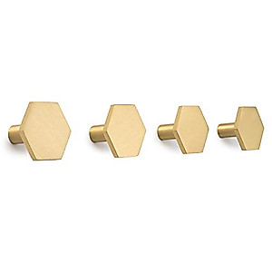 Modern Wall Hooks Made from Solid Brass. Ideal Purse Wall Hanger, Perfect for Coats, Jackets, Hats, Scarfs, Bags, Backpacks and More. Pack of 4 Decorative Coat Hooks - bilbyfox (Hexagon)