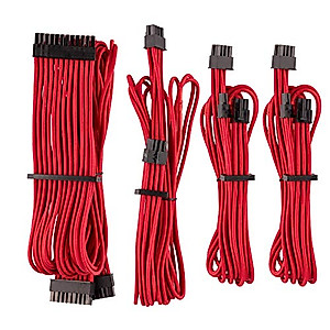 CORSAIR Premium Individually Sleeved PSU Cables Starter Kit – Red, 2 Yr Warranty, for Corsair PSUs