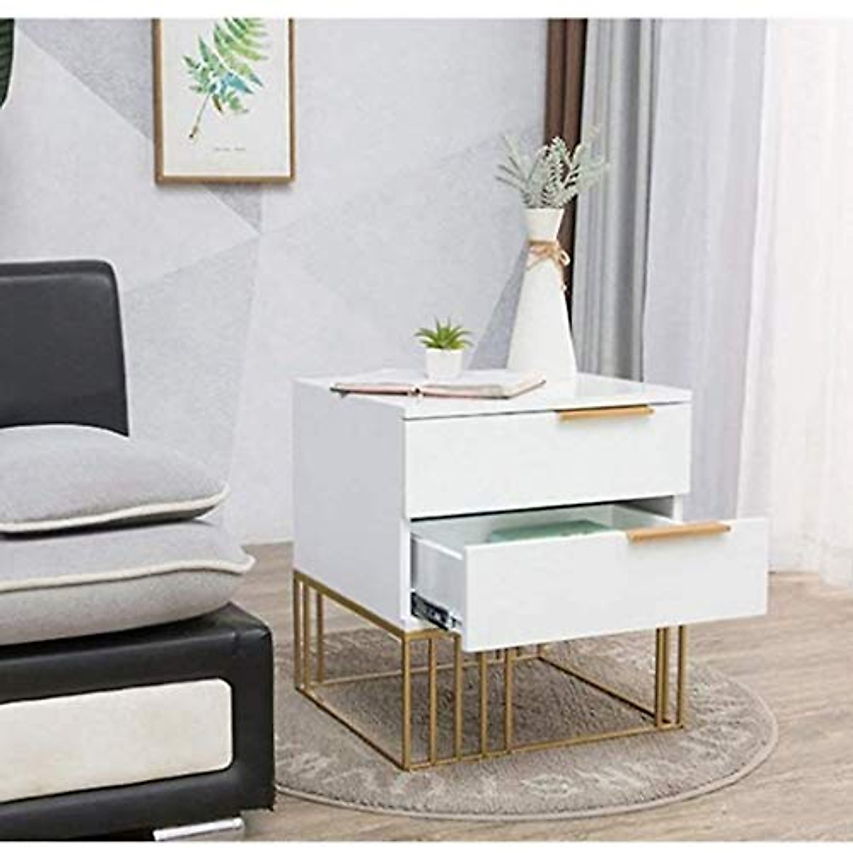 CXDTBH Metal Frame Wood Rectangle Side Accent Living Room Storage Shelf End Table (Color : D)