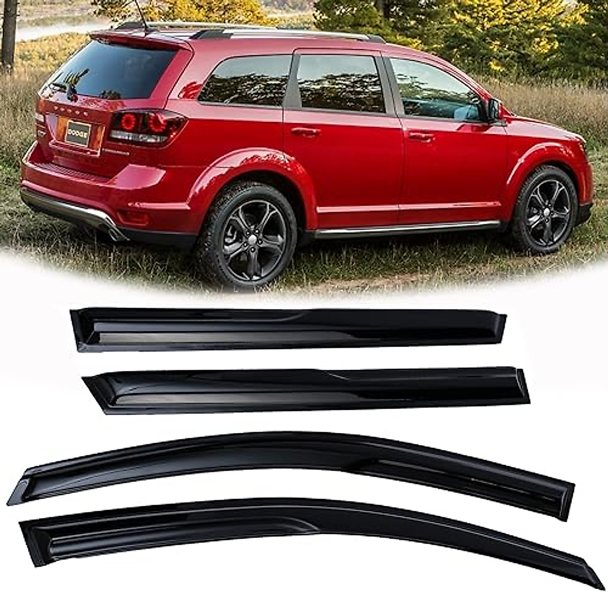 Window Visors Rain Guards Compatible with 2008-2017 Dodge Journey Tape-On 4PCS
