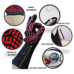 BBQ gloves, 1472°F, EN407 Certified. Extreme Heat Resistant, Long Sleeve, Anti-slip, Sweat Absorption, Comfier Easier and Safer for Grilling, barbecue, smoking, Cooking, Baking, pot holding.