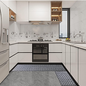 WENLION Kitchen Rug Non Skid Absorbent Kitchen Mat Washable Anti Fatigue 2PCS Set 15 inchx23 inch+15 inchx63 inch