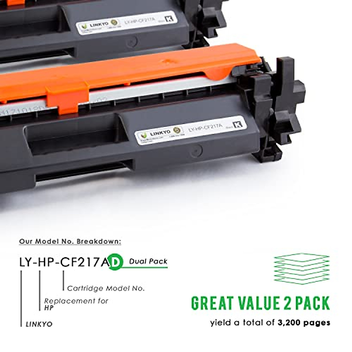 LINKYO Compatible Toner Cartridge Replacement for HP 17A CF217A (Black, 2-Pack)