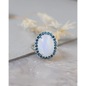 YoTreasure Moonstone London Blue Topaz 925 Sterling Silver Chunky Ring Jewelry